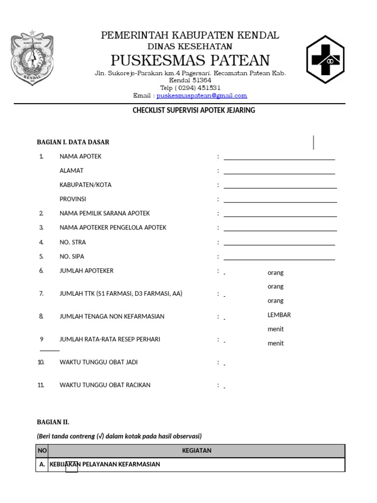 Checklist Supervisi Apotek Jejaring | PDF