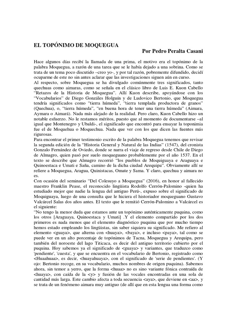 El Topónimo de Moquegua | PDF
