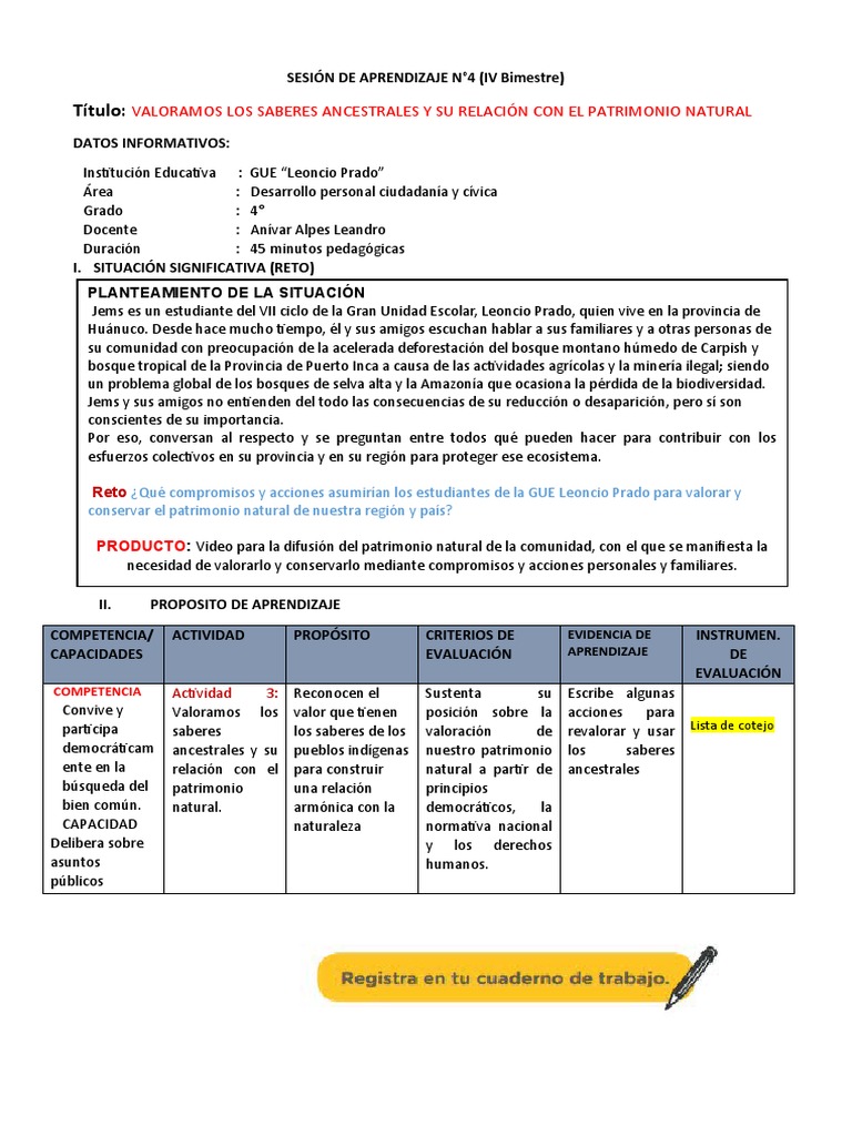 SESION N°4 DPCC 4° Gdo. IV Bim. maricielo | PDF | Conocimiento | Naturaleza