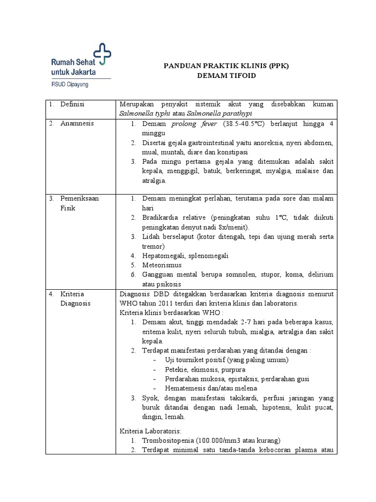 Panduan Praktik Klinis PPK Demam Tifoid | PDF