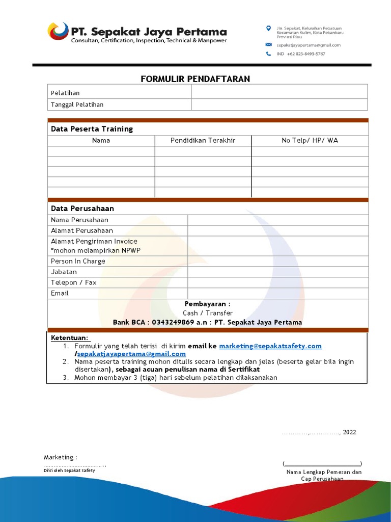 Formulir Pendaftaran Training | PDF