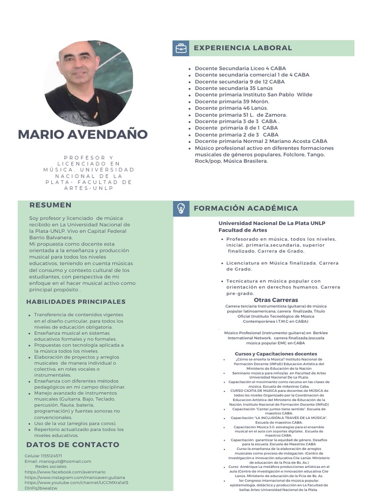 CV Mario Avendaño Actualizado 2023 | PDF | Educación en artes visuales ...