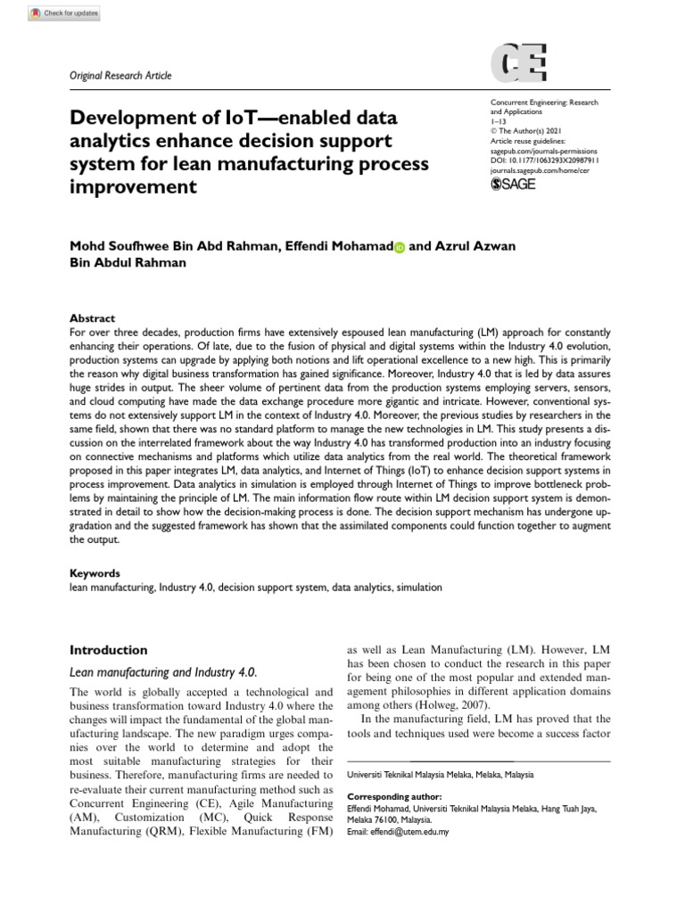 Development of Iot-Enabled Data Analytics Enhance Decision Support System For Lean Manufacturing ...