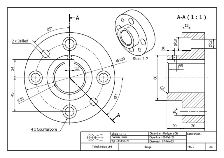 Tugas 3 3D Model-Flange | PDF