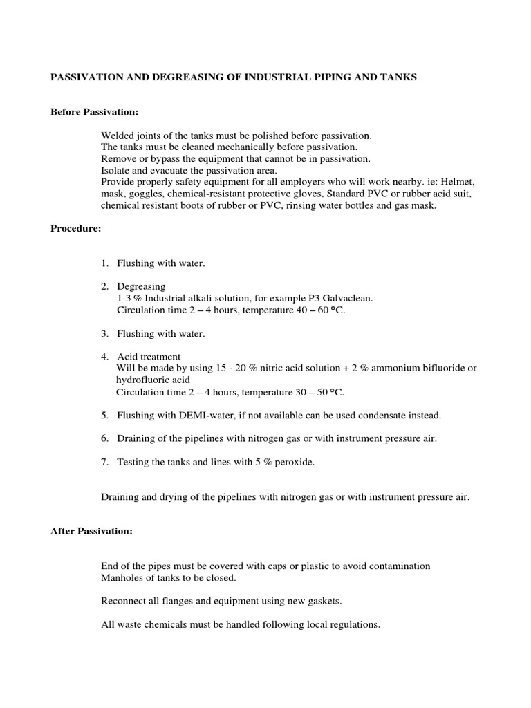 Passivation and Degreasing Process Guide | PDF