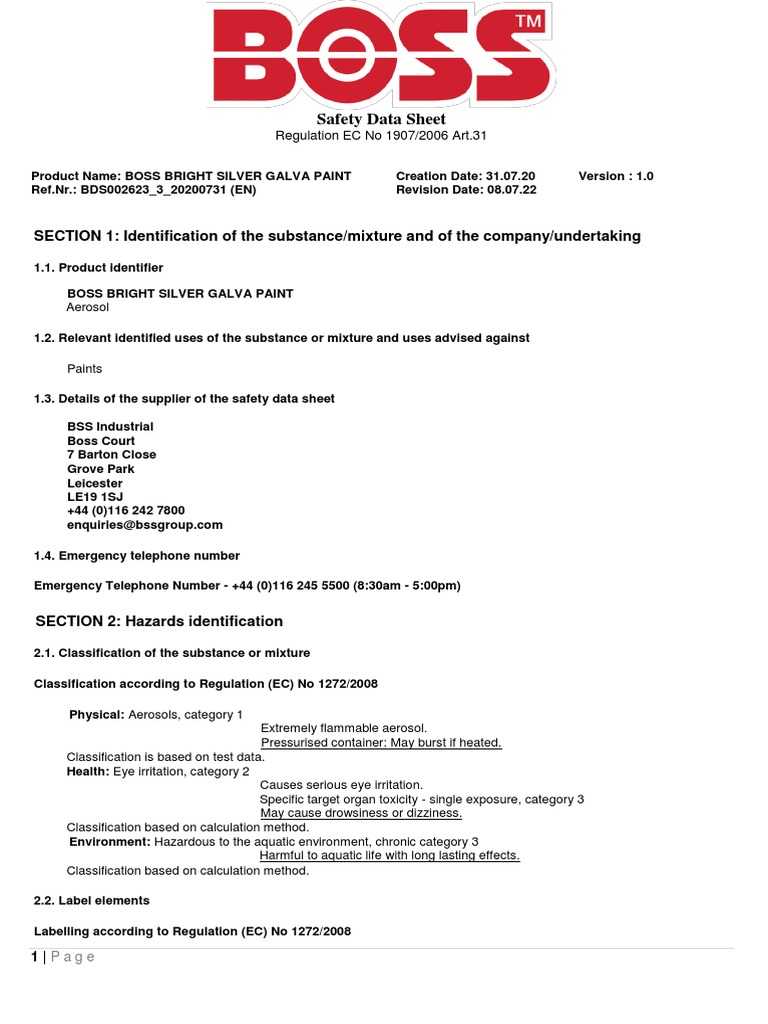 Boss Zg-90 Cold Zinc Galv Spray Sds - 84636052 | PDF