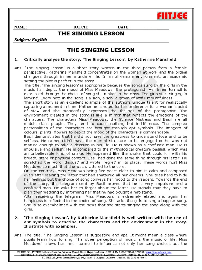 The Singing Lesson | PDF