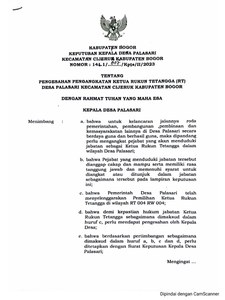 SK RT 004 RW 004, Desa PaLasari, Kec. Cijeruk, Kab. Bogor | PDF