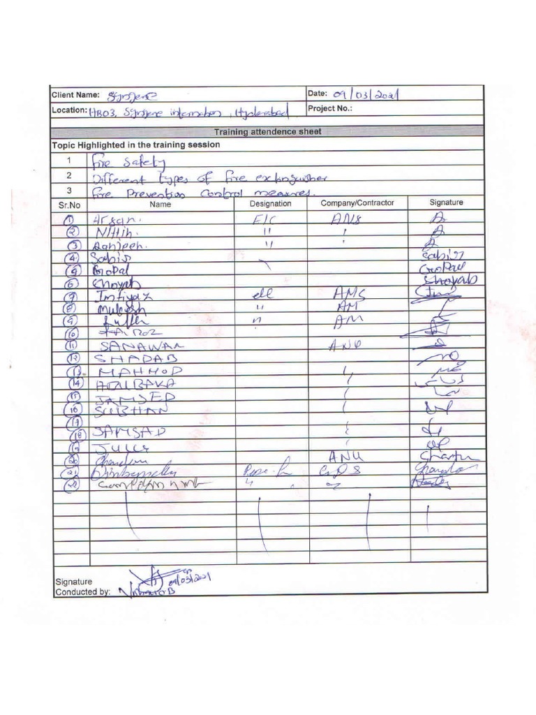 4.2 Fire Training Attendance Sheet | PDF