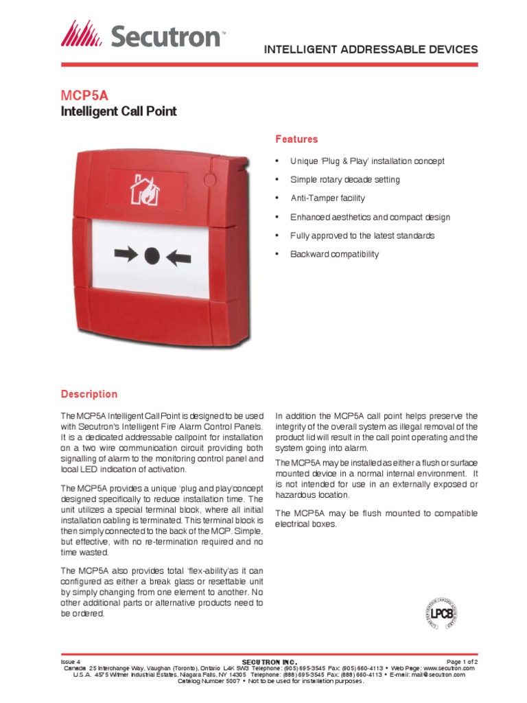 Manual Call Point - Secutron MCP5 | PDF | Electrical Connector | Computing