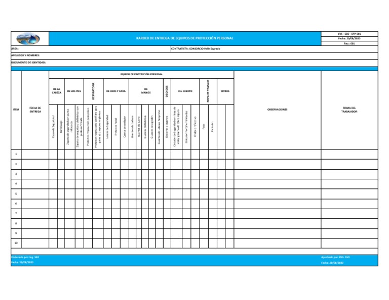 CVS - SSO - EPP-001 - Kardex de Entrega de EPPs | PDF | Accesorios de moda | Moda