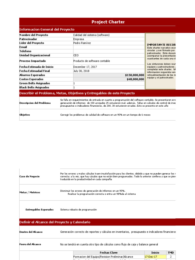 Project Charter Ejemplos | PDF