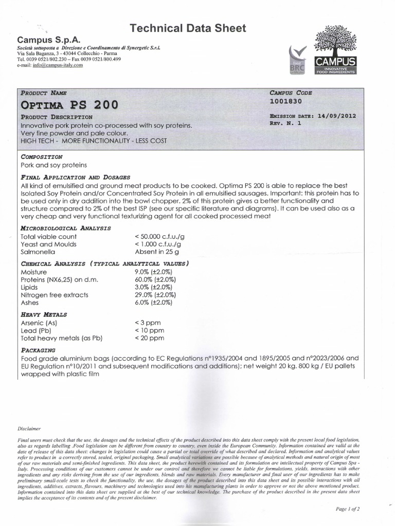 Ficha Tecnica Optima PS200-Campus284 | PDF