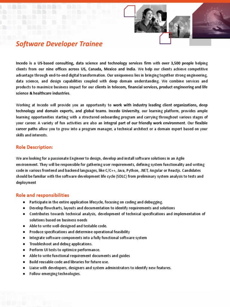Incedo - JD - Software Developer Trainee | PDF