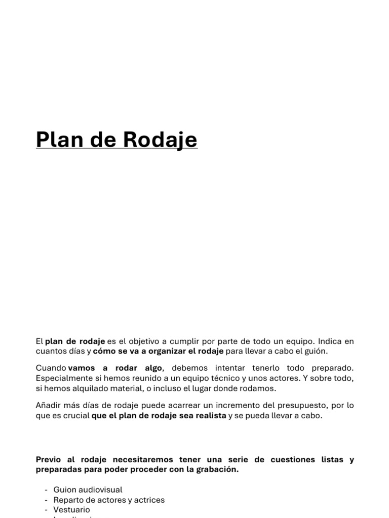 Guía para un Plan de Rodaje Eficaz | PDF