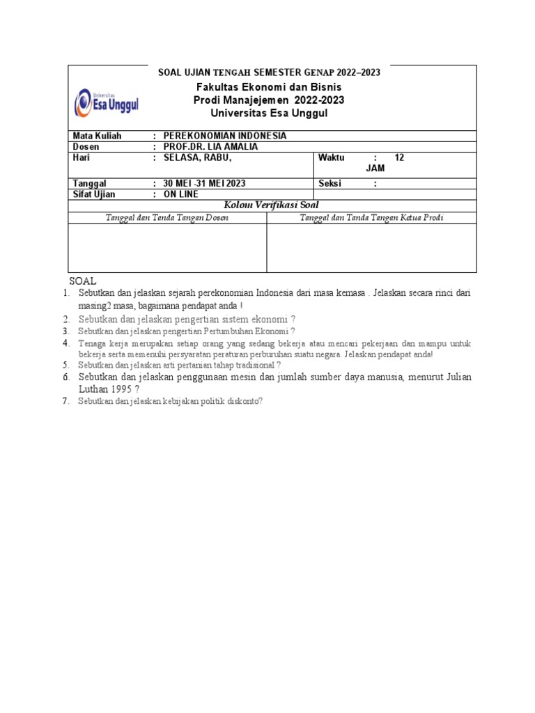 Kop Soal Uts Genap - Perek Ind-Ta 2022-2023-240523 | PDF