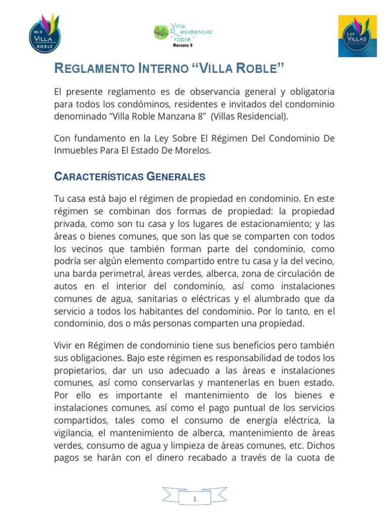 Reglamento Interno Villa Roble | PDF