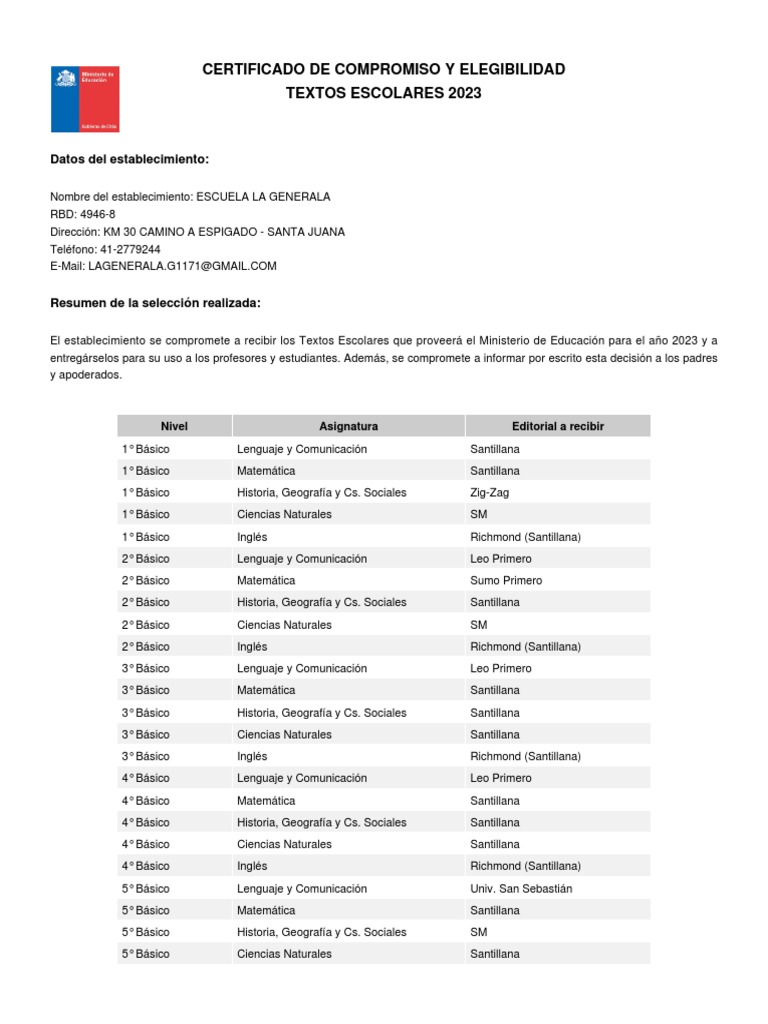 CertificadoProcesoElegibilidadTextos RBD 4946 | PDF