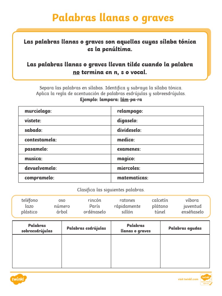 Actividad - Palabras Llanas o Graves | PDF