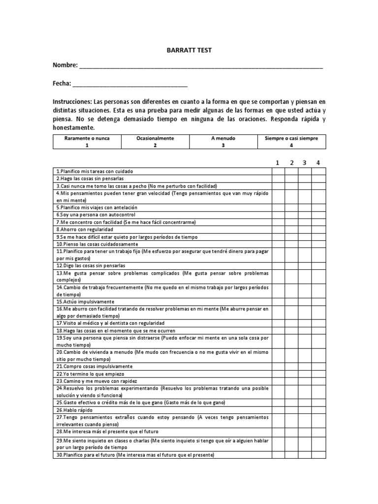 Barratt Test | PDF