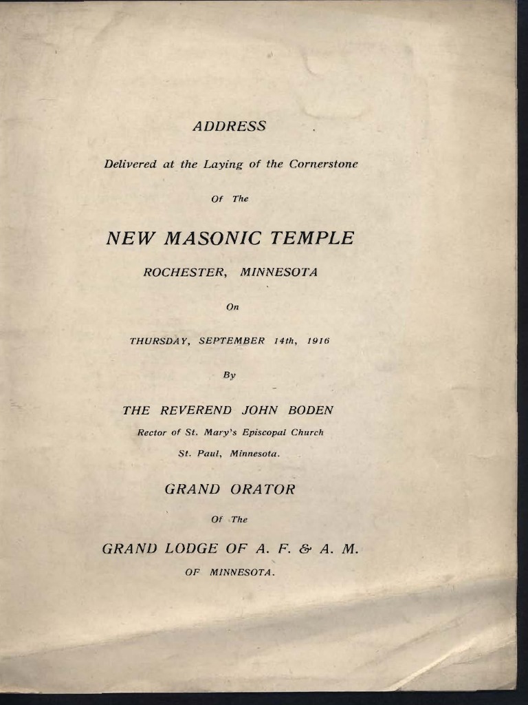 Cornerstone Laying Masonic Temple Rochester | PDF