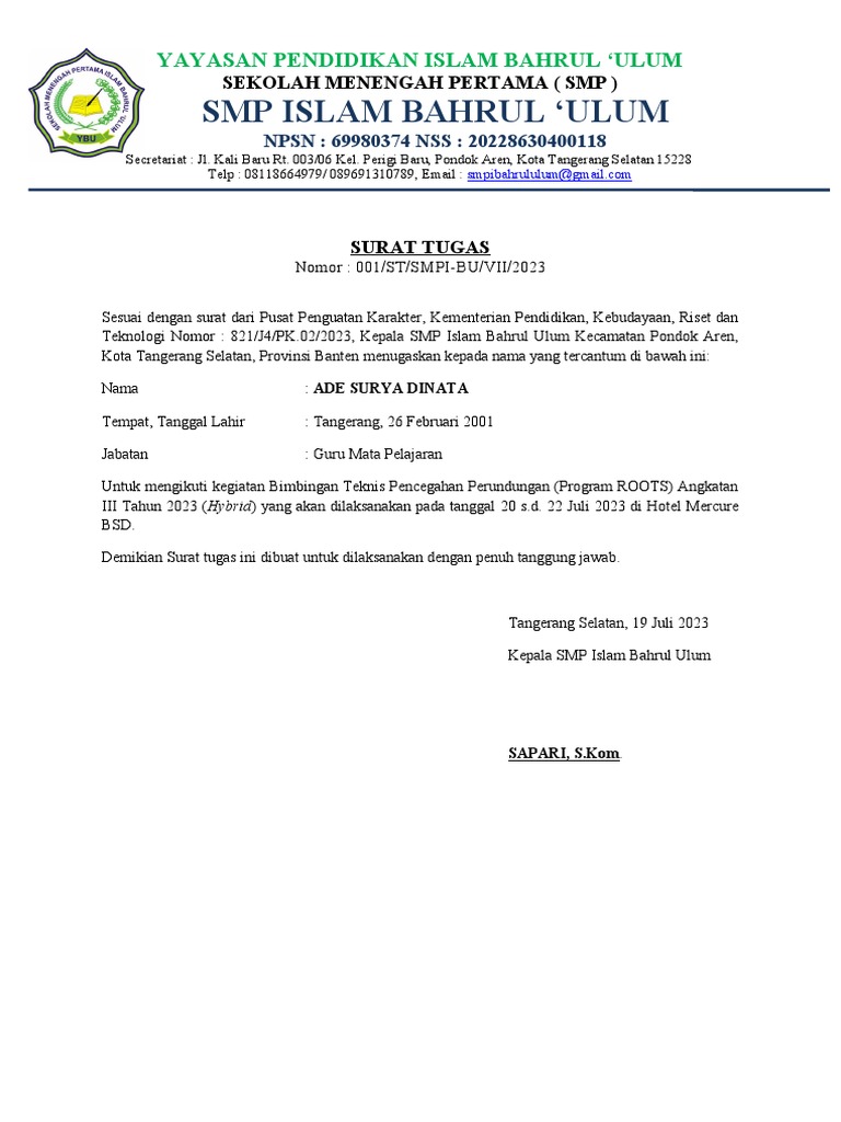 Surat Tugas Hybrid BSD | PDF