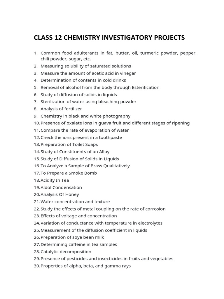 Class 12 Chemistry Investigatory Projects | PDF