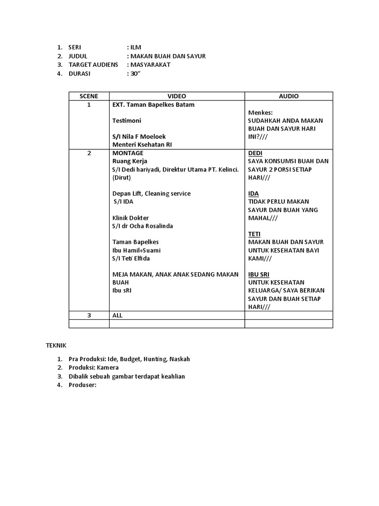 Naskah Syuting Audio Visual | PDF
