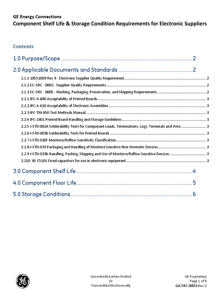 Component Shelf Life Guidelines for Suppliers | PDF