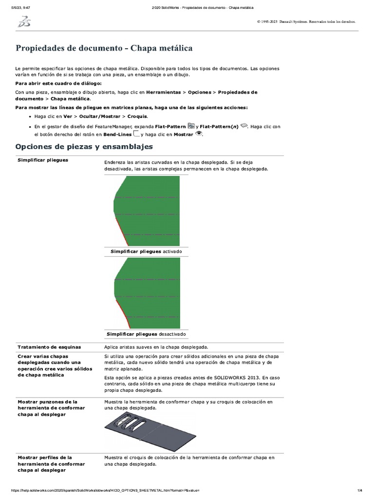 2020 SolidWorks - Propiedades de Documento - Chapa Metálica | PDF