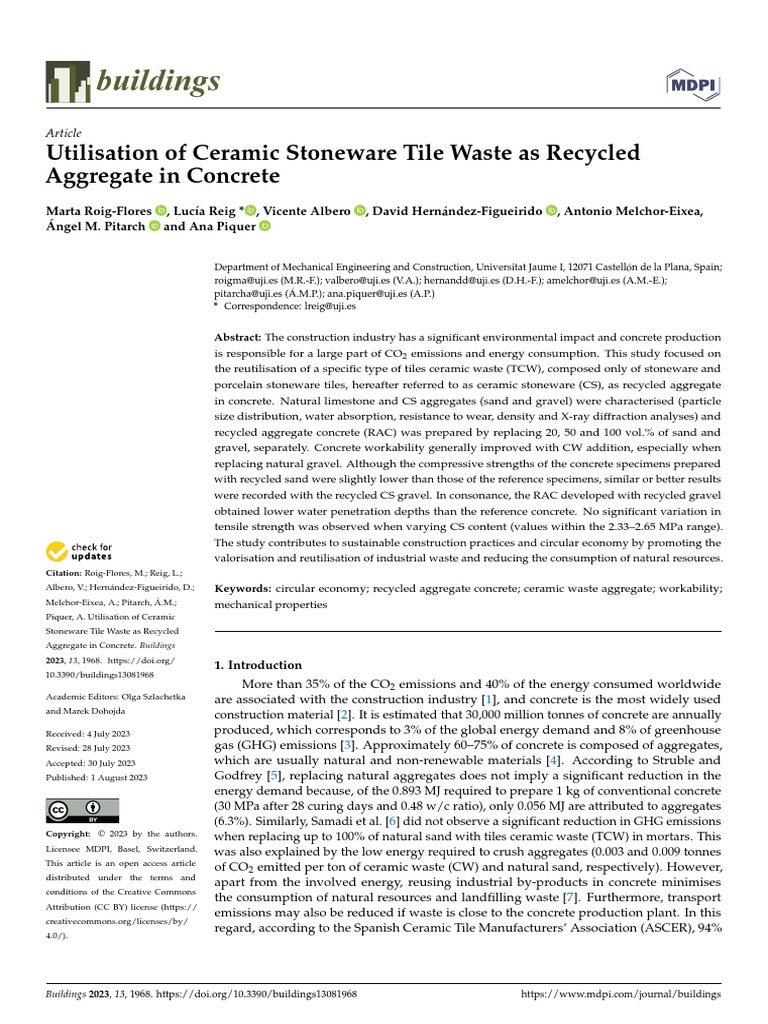 Utilisation of Ceramic Stoneware Tile Waste As Recycled Aggregate in ...