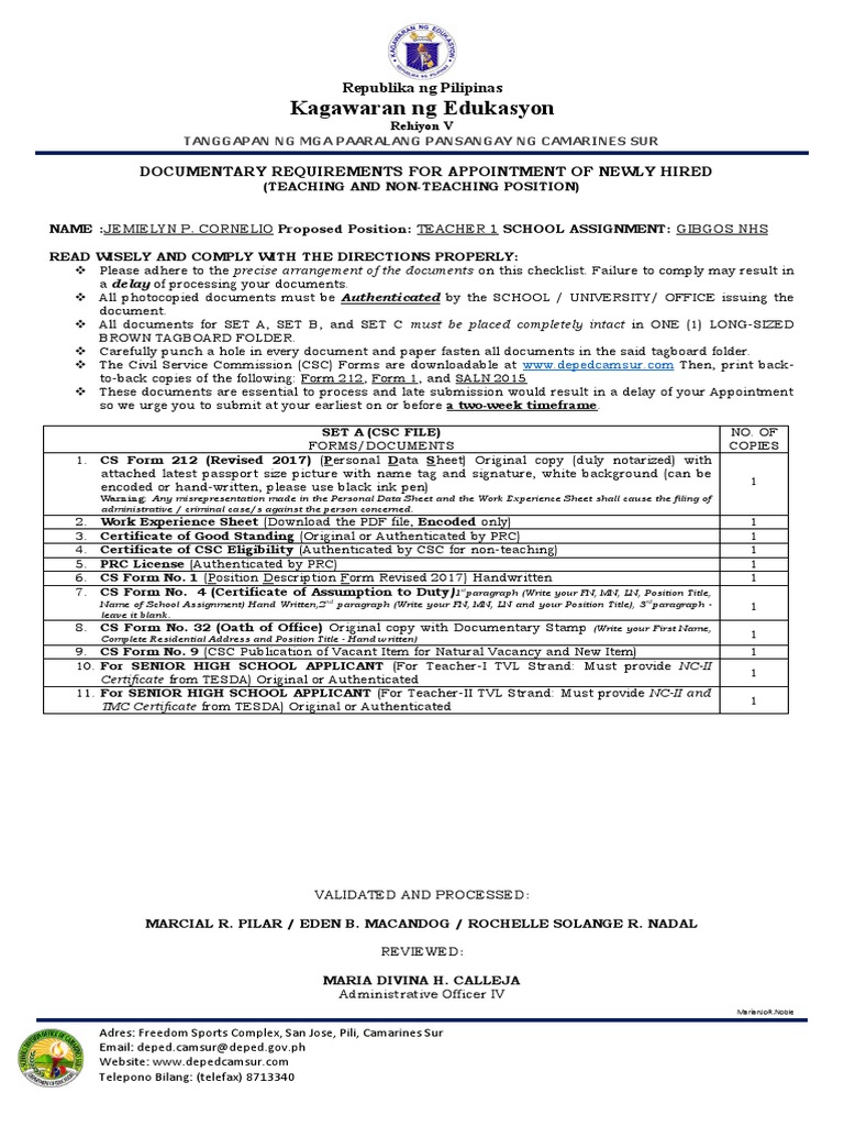 DepEd Non-Teaching Personnel Requirements | PDF | Government