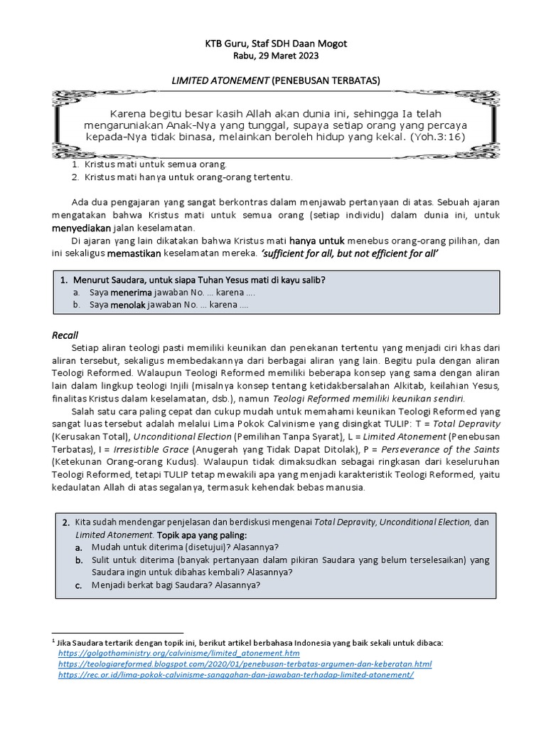 Pertanyaan KTB - Limited Atonement | PDF