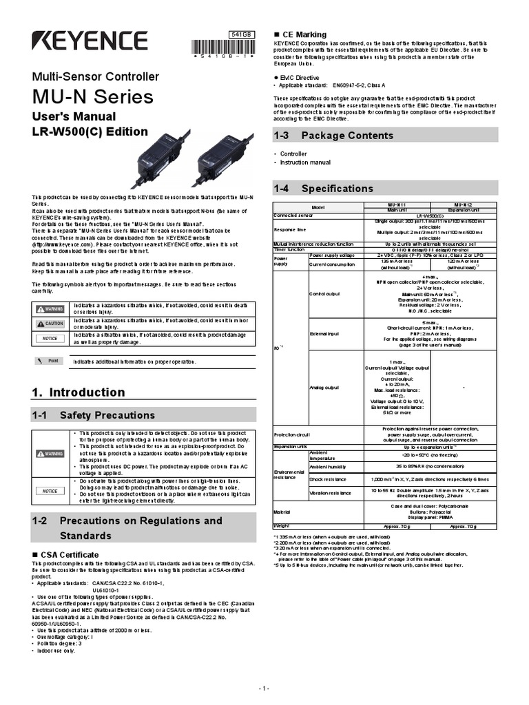 MU-N Series: User's Manual LR-W500 (C) Edition | PDF | Electrical Connector | Power Supply