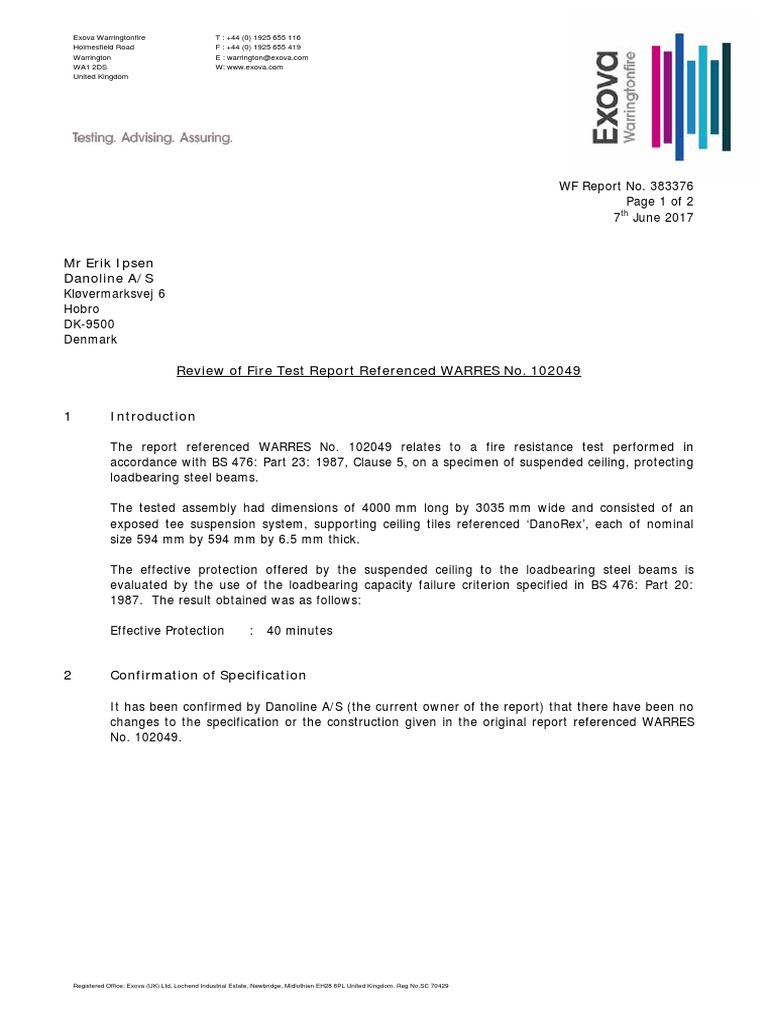 Attachment To Fire Resistance Test Report For DANOtile | PDF
