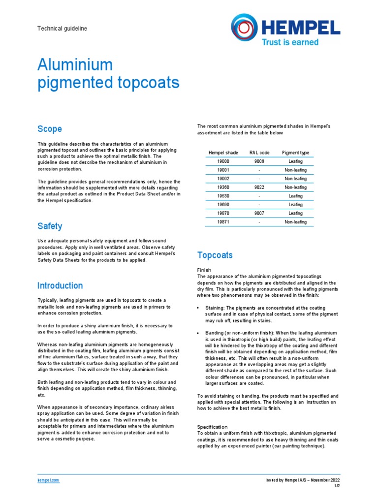 Aluminium Pigmented Topcoat Guidelines | PDF | Paint | Coating