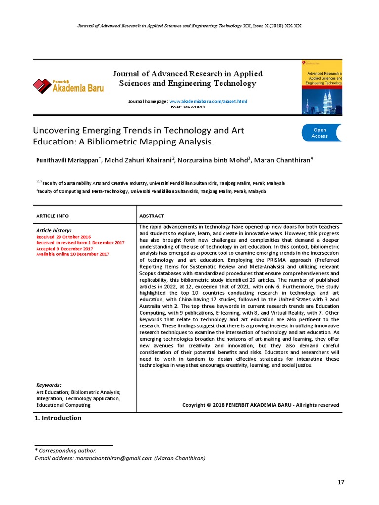 Uncovering Emerging Trends in Technology and Art Education: A ...