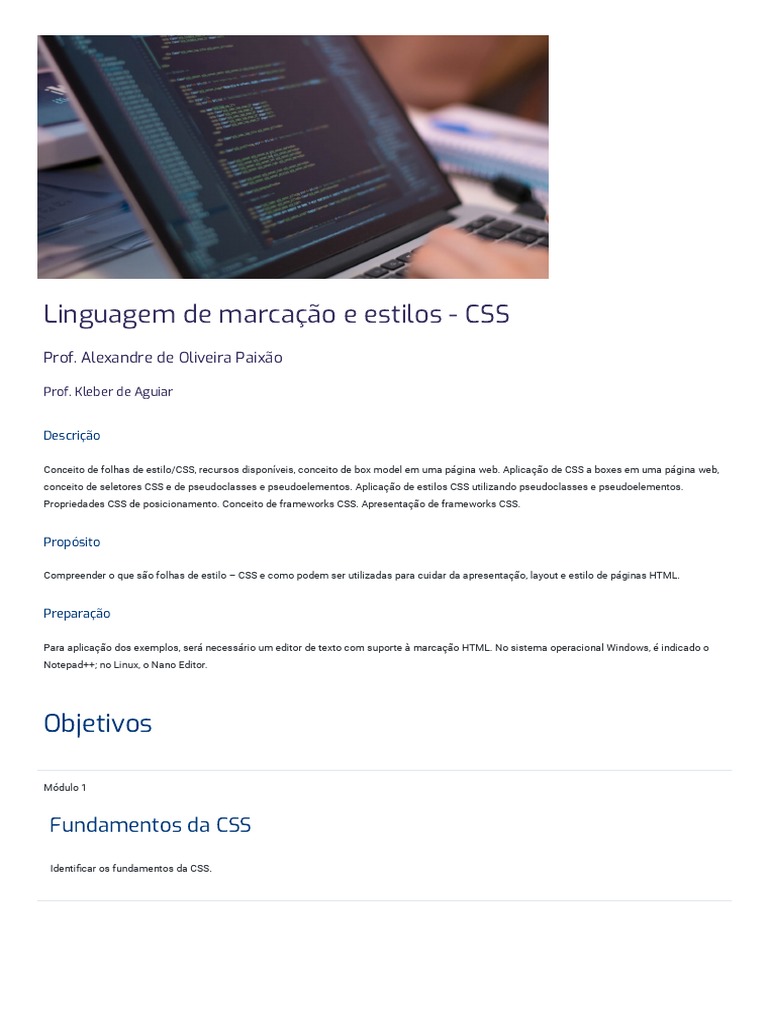 Linguagem de Marcação e Estilos - CSS | PDF | Html | Desenvolvimento de ...
