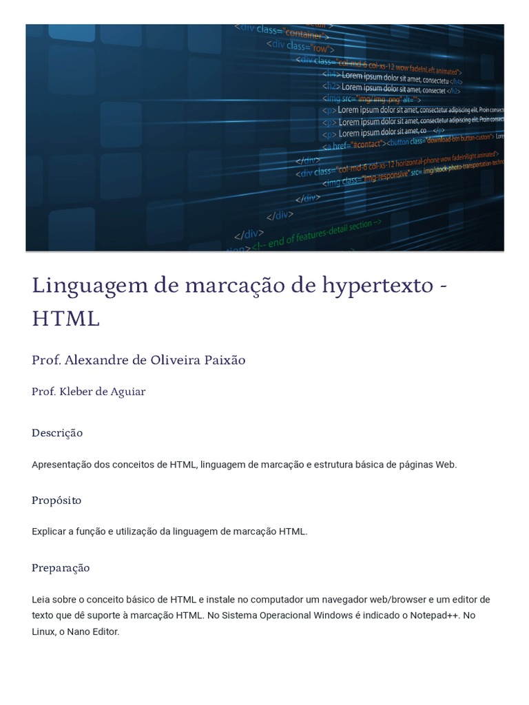 Linguagem de Marcação de Hypertexto - HTML | PDF