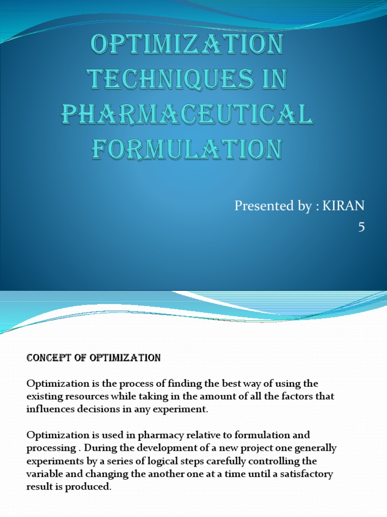 Optimization Techniques in Pharmaceutical Formulation Kiran | PDF ...