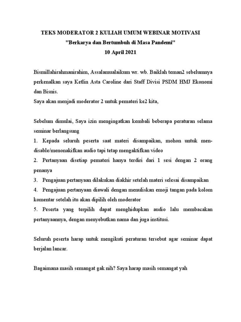 Contoh TEKS MODERATOR 2 | PDF