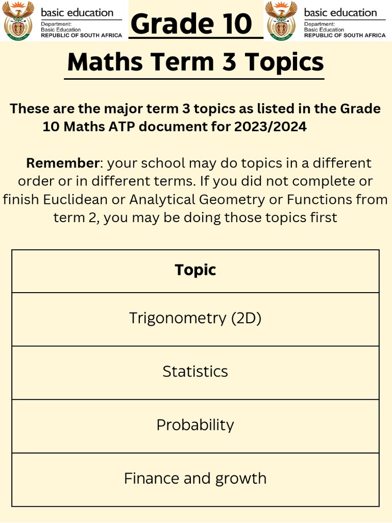 Maths Grade 10 Term 3 Topics | PDF | Mean | Mathematics