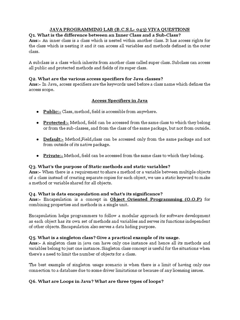 Java Programming Lab Viva Questions | PDF