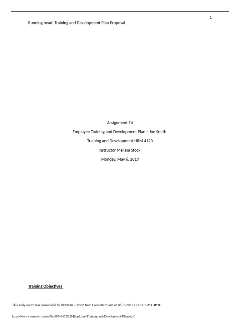 L D Employee Training And Development Plan Pdf Outsourcing