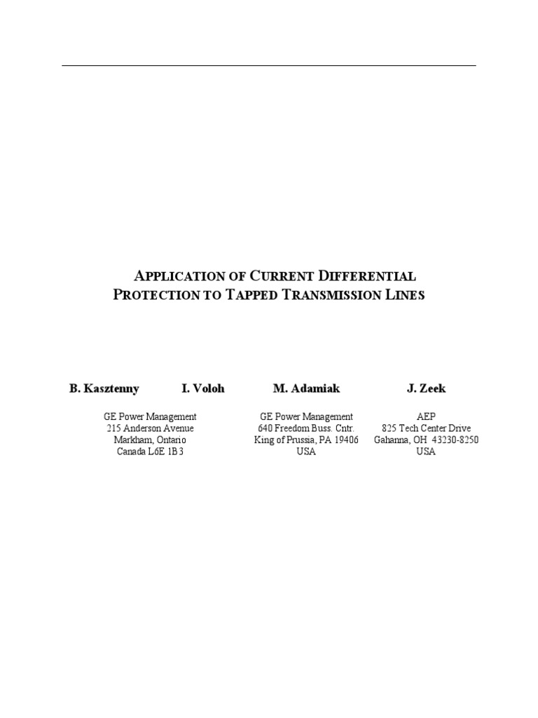 Current Differential Protection for Tapped Lines | PDF | Transformer ...