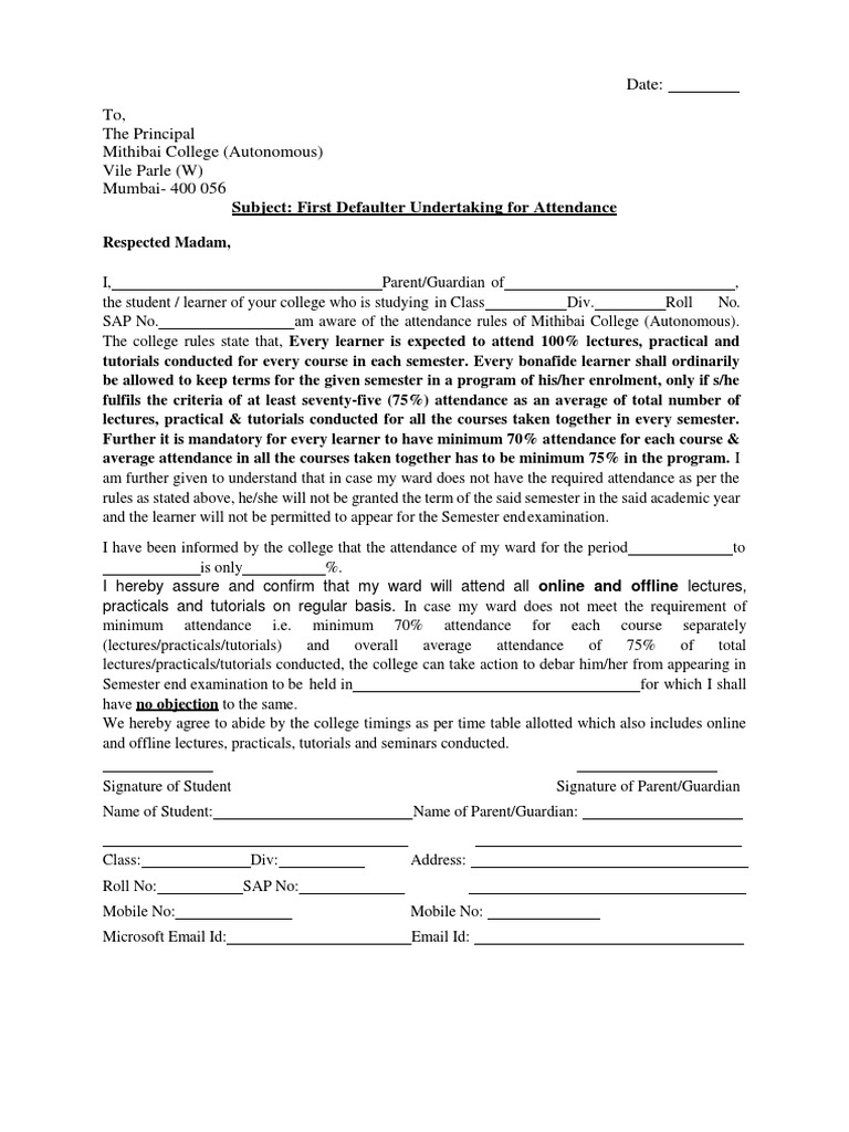 First Attendance Undertaking rSnB6Ry0dk | PDF