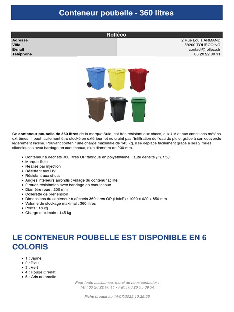 Conteneur Poubelle 360 Litres 48612 | PDF