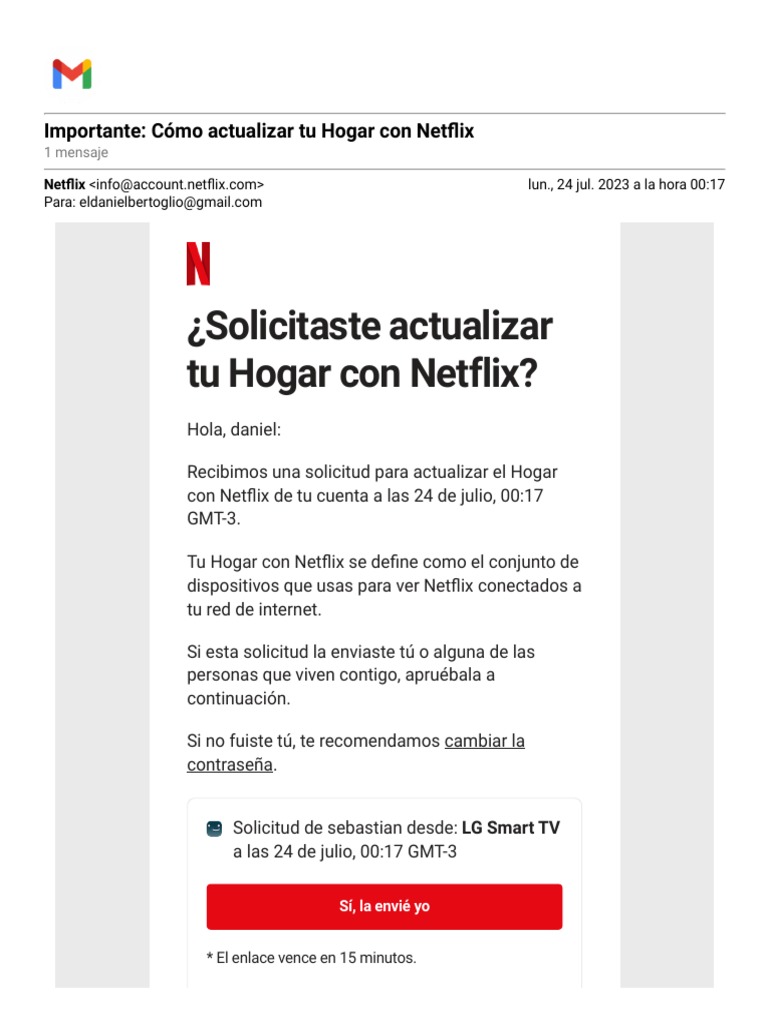 Gmail - Importante - Cómo Actualizar Tu Hogar Con Netflix | PDF