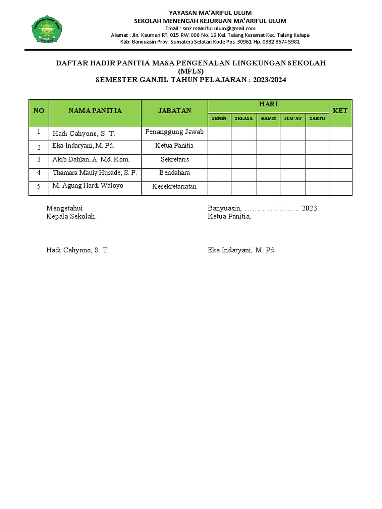 DAFTAR HADIR PANITIA Mpls | PDF