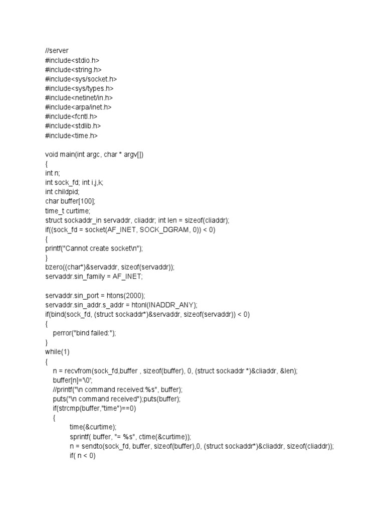 UDP Time Server and Client Code | PDF